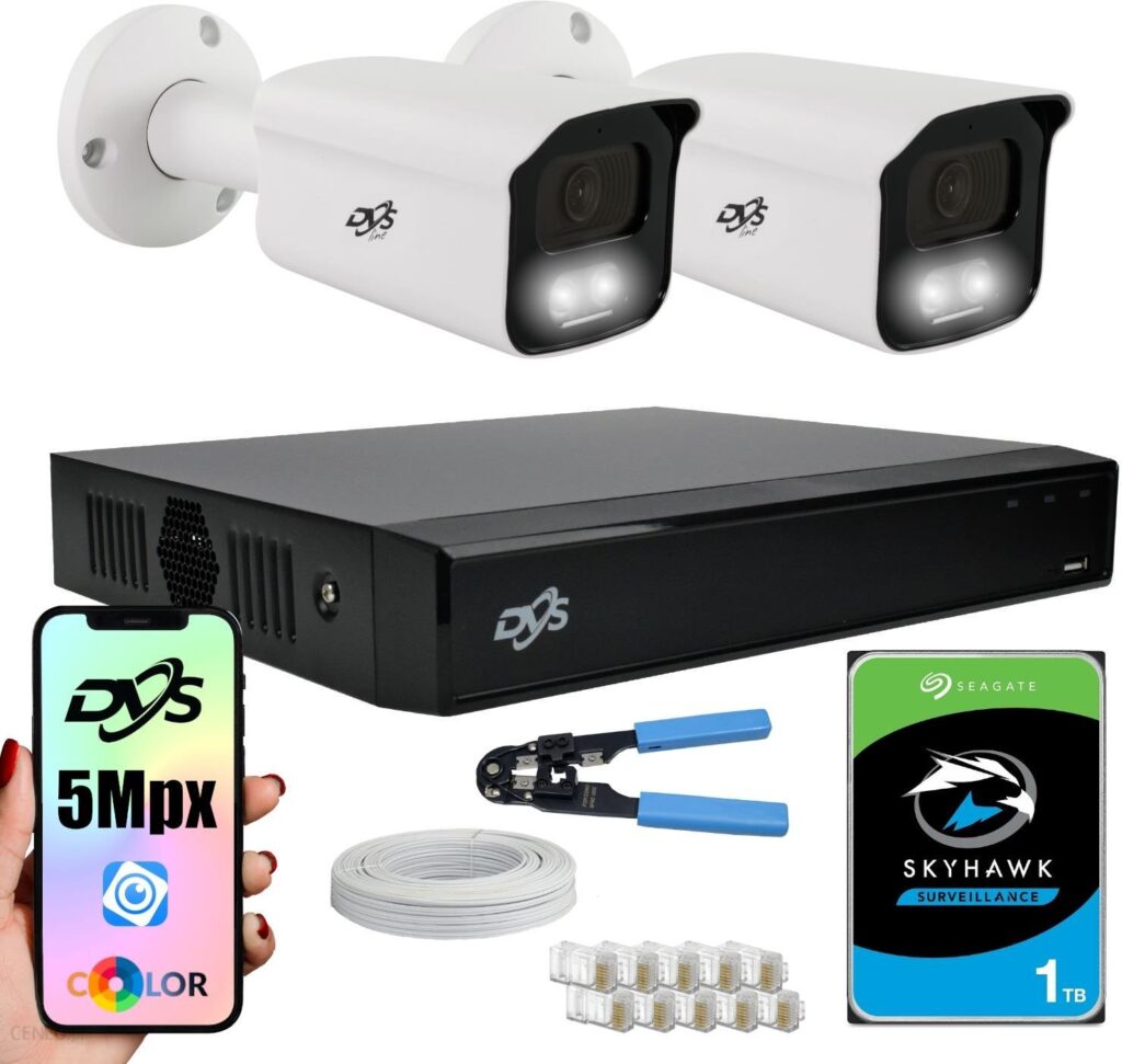 DVS MONITORING IP 2 KAMERY 5MPX 2K POE LED FULL COLOR – Świat Gadżetowy